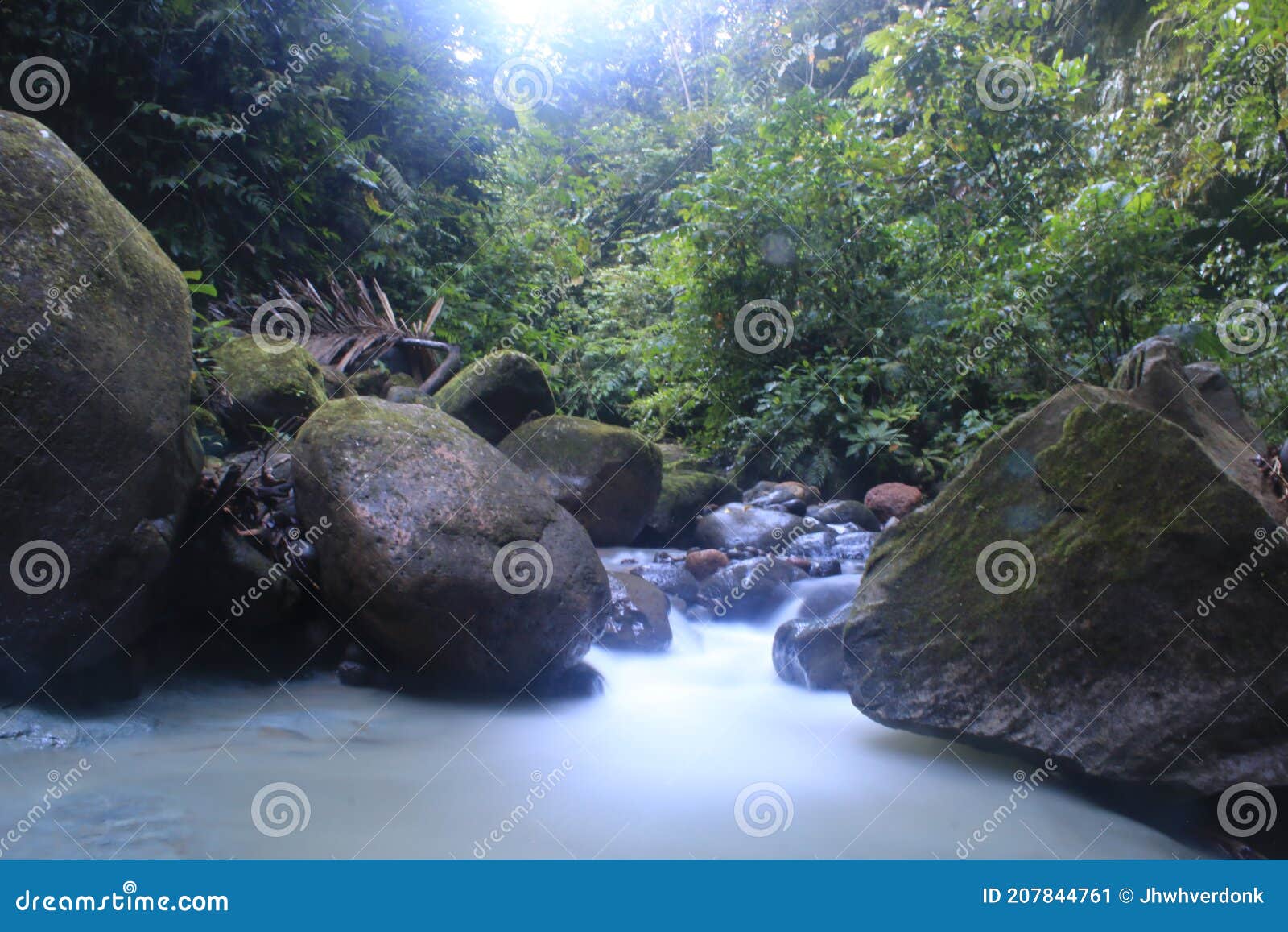 A Long Exposure of a Tropical Stream Showing the Green Plants and Rocks ...
