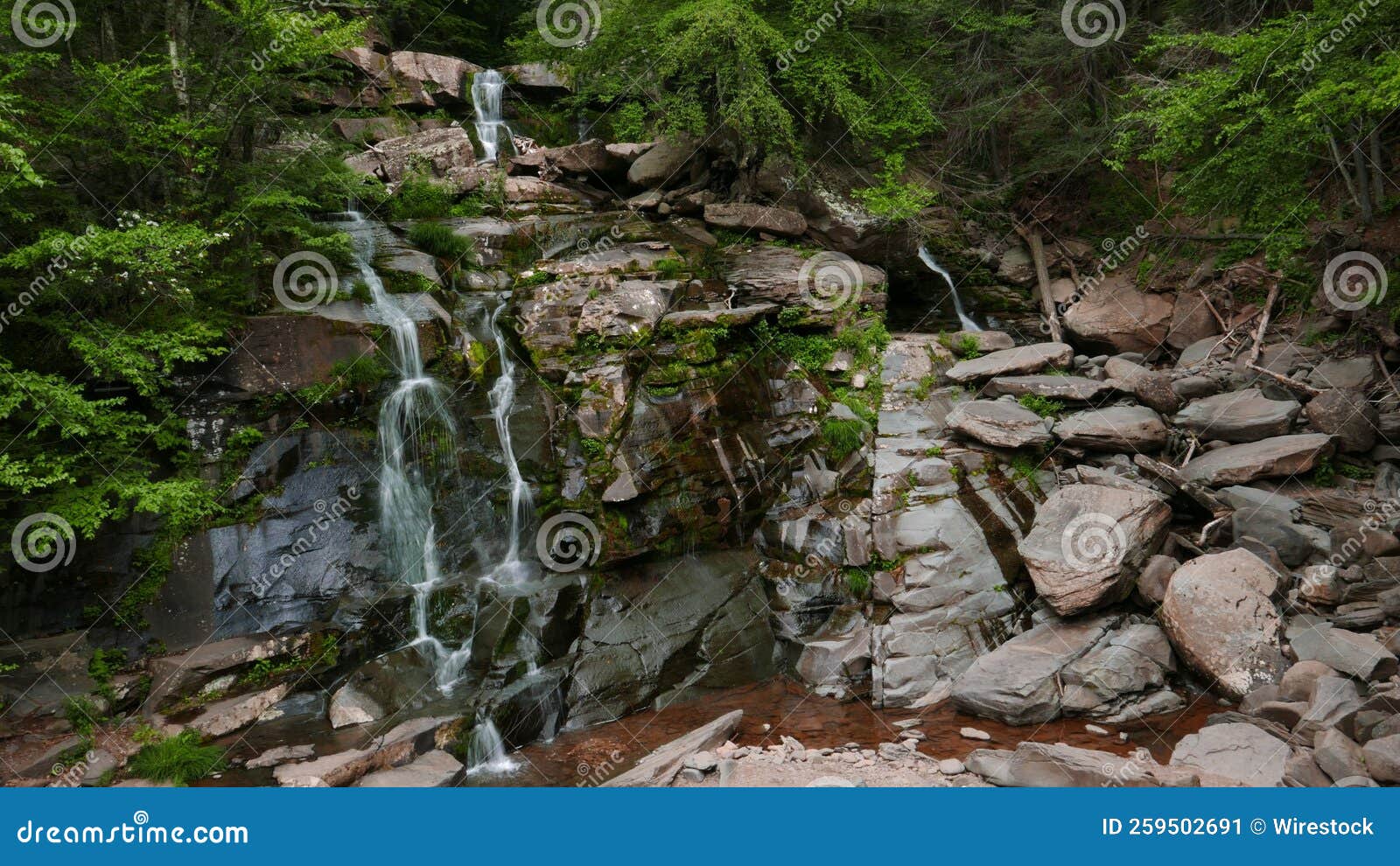 Long-exposure View of a Waterfall Flowing through the Rocky Cascade ...
