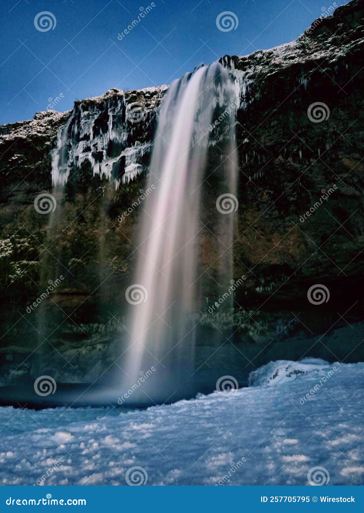 Long Exposure of a Waterfall in a Snowy Area Stock Image - Image of ...