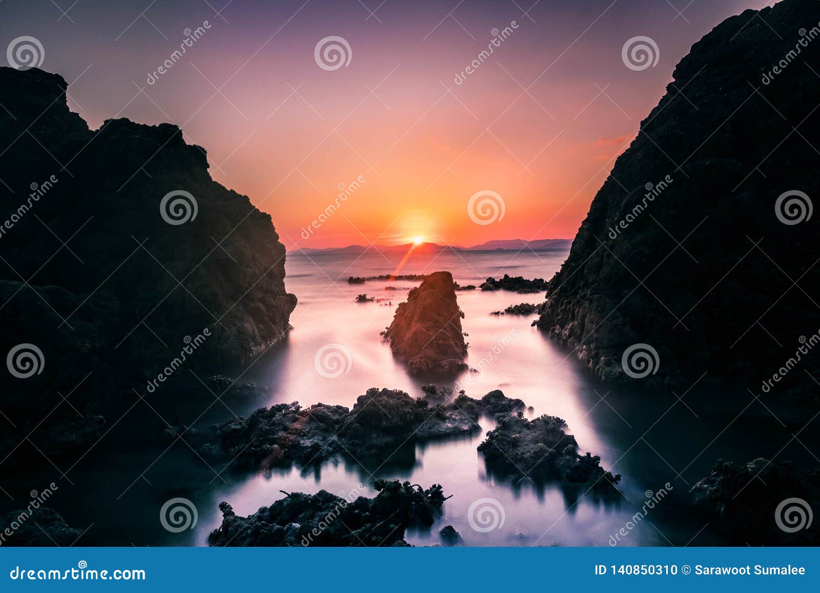The Long Exposure of the Waves and the Sun Ray Over the Surface of the ...