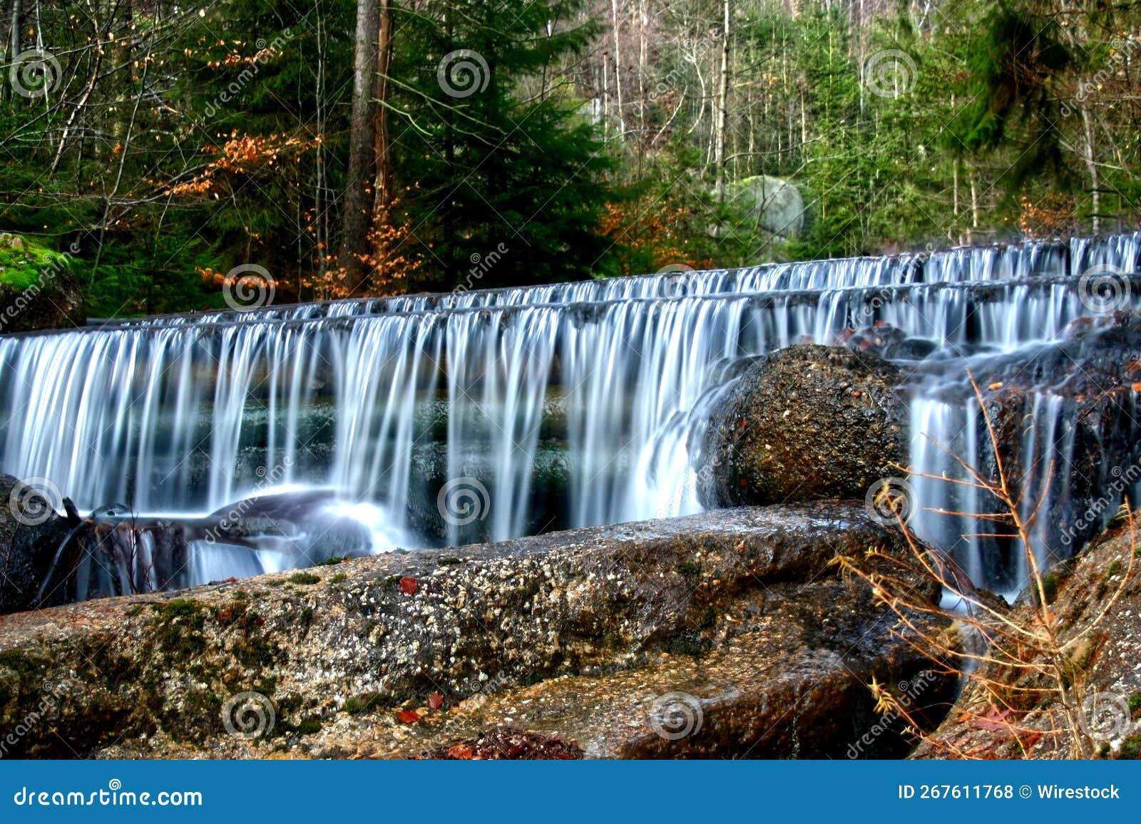 Long Exposure of a Wide Waterfall Captured in a Scenic Natural ...