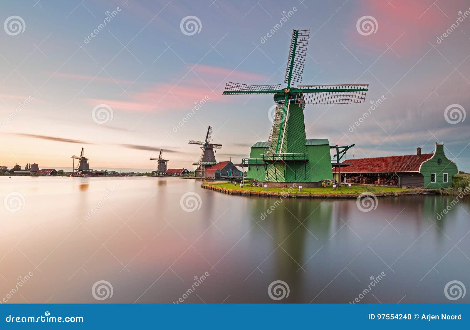 Long exposure windmills stock photo. Image of schans - 97554240