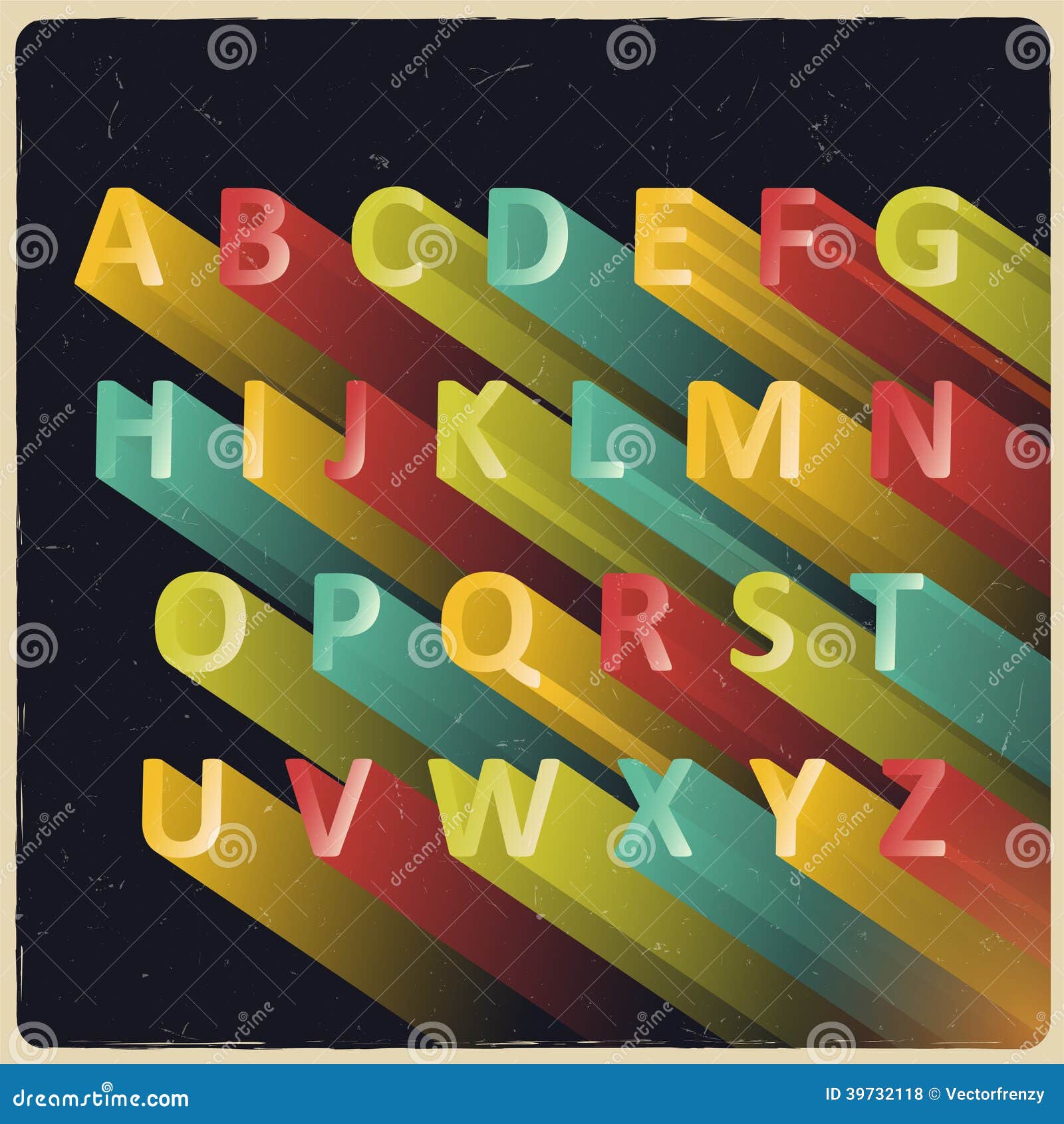 Long Extruded Vector Alphabet with Retro Colors Stock Vector ...