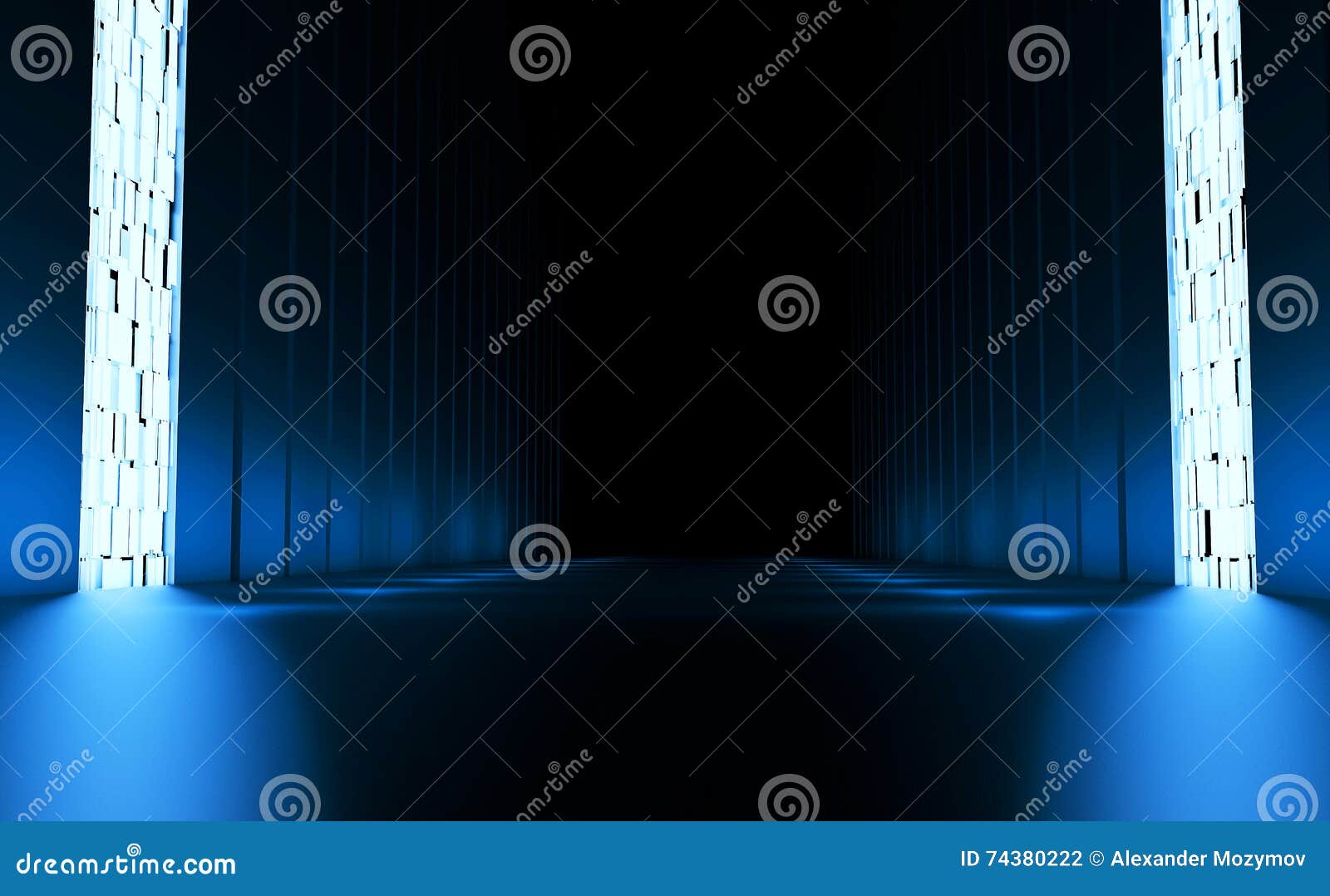 Long Fantastic Room with a Blue Glow Stock Illustration - Illustration ...