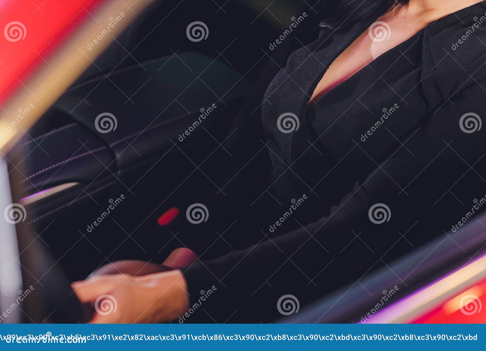 Long Female Legs on a Steering Wheel of a Car. Stock Image - Image of ...