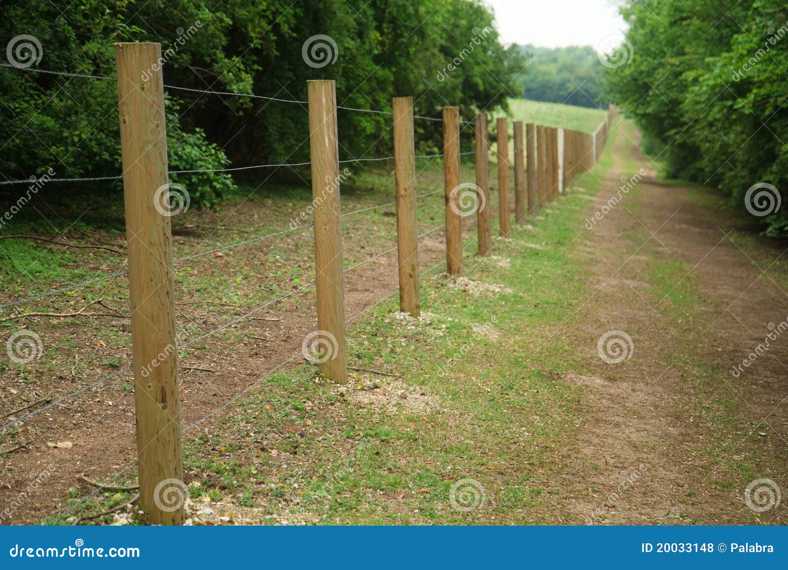 Long fence of wooden posts stock photo. Image of depth - 20033148