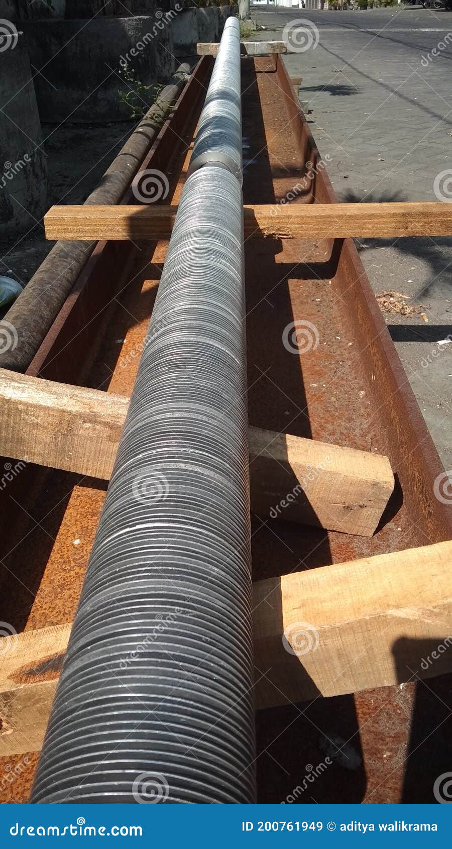 A long finned pipe stock image. Image of roof, iron - 200761949