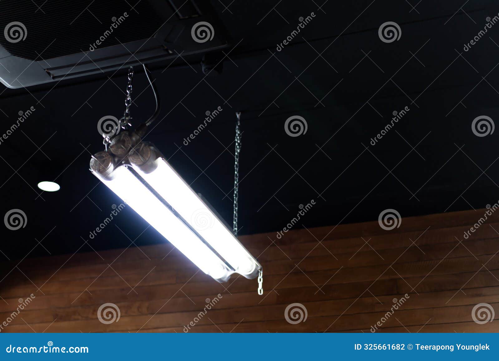 Long Fluorescent Tube ,LED Bulbs and Strips Installed on the Ceiling of ...