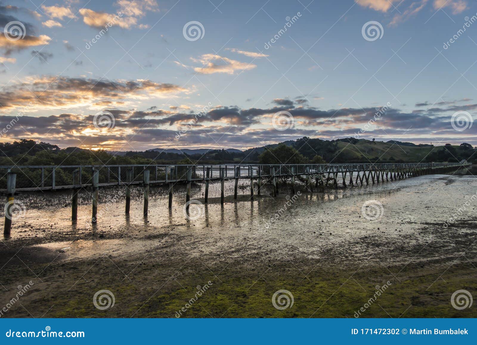 Long Footpath Above Water during Sunset Stock Photo - Image of view ...