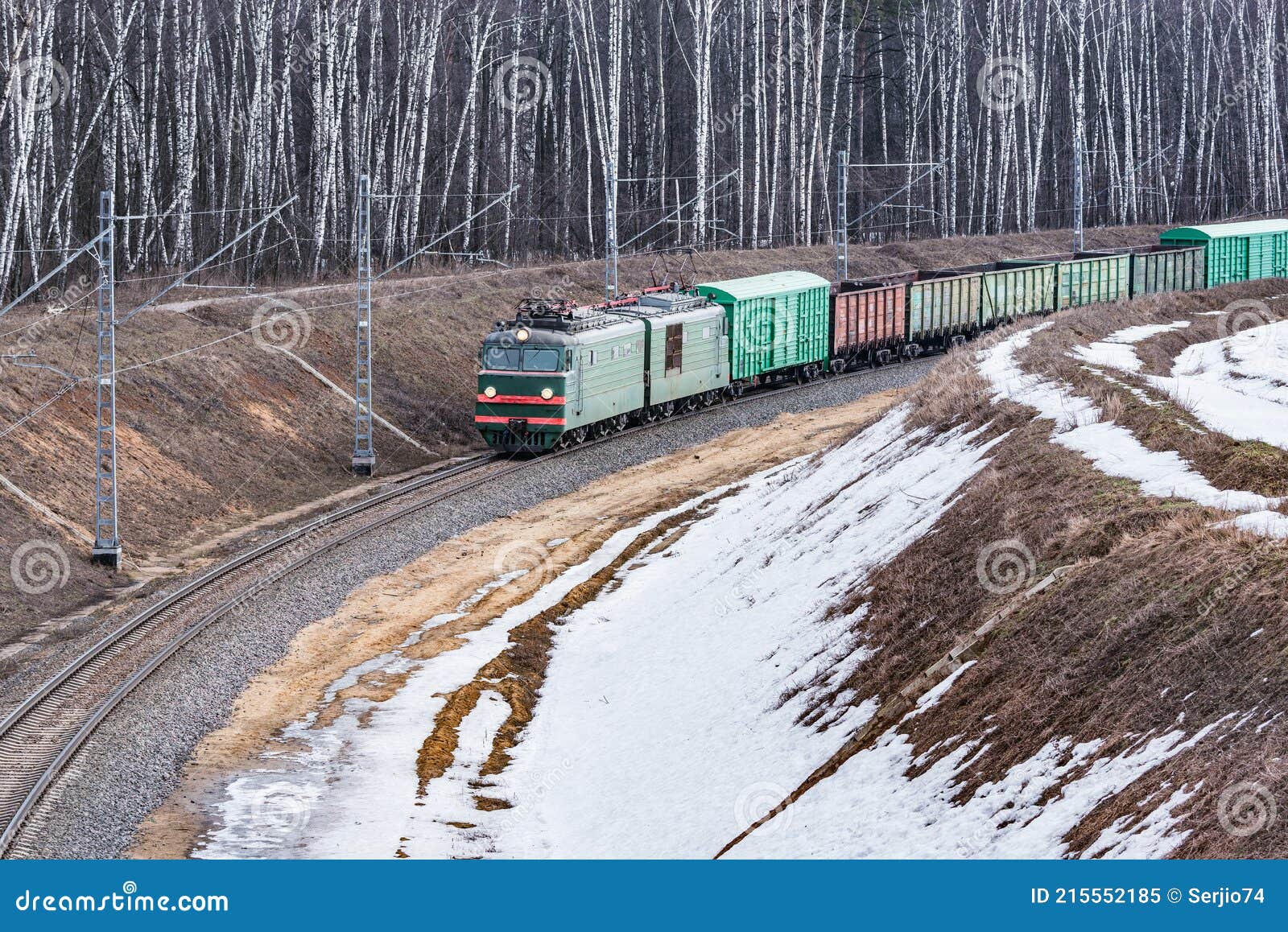 Long Freight Train Approaches Stock Image - Image of transportation ...