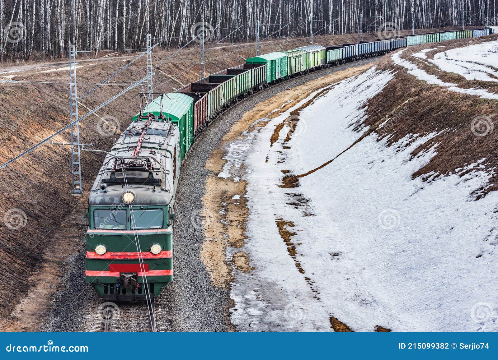 Long Freight Train Approaches. Stock Photo - Image of arrive, delivery ...