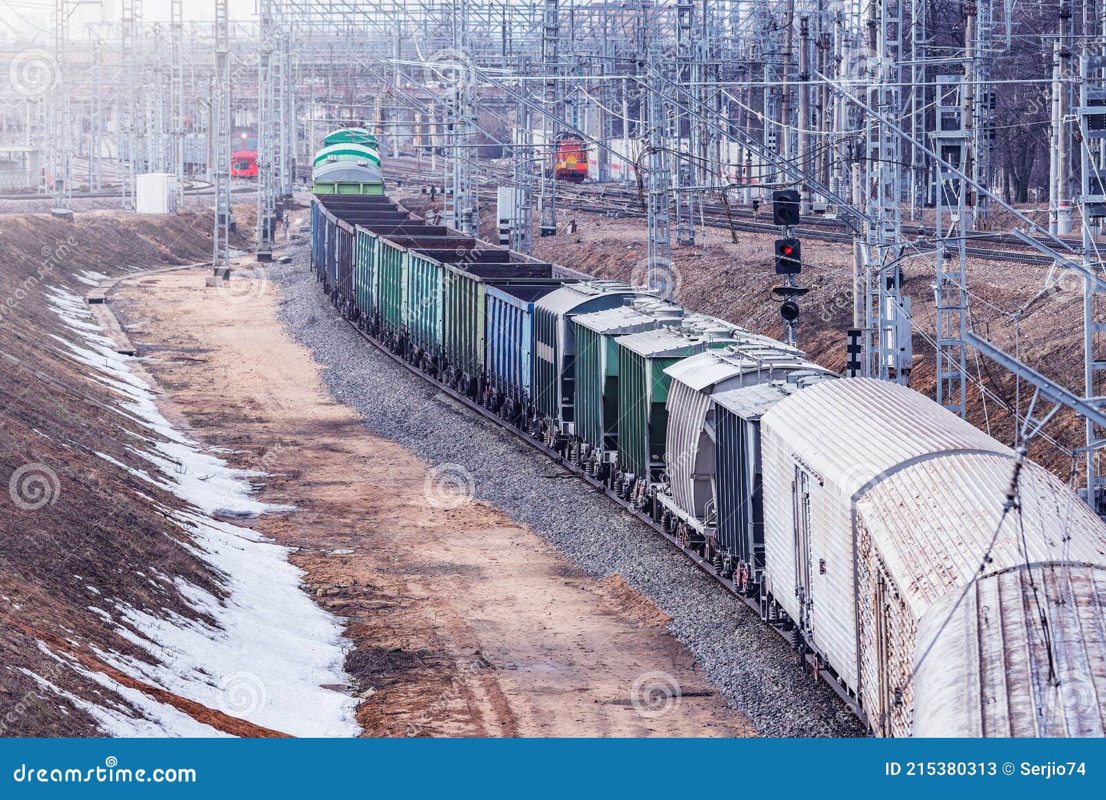 Long Freight Train Approaches Stock Image - Image of electric, heavy ...