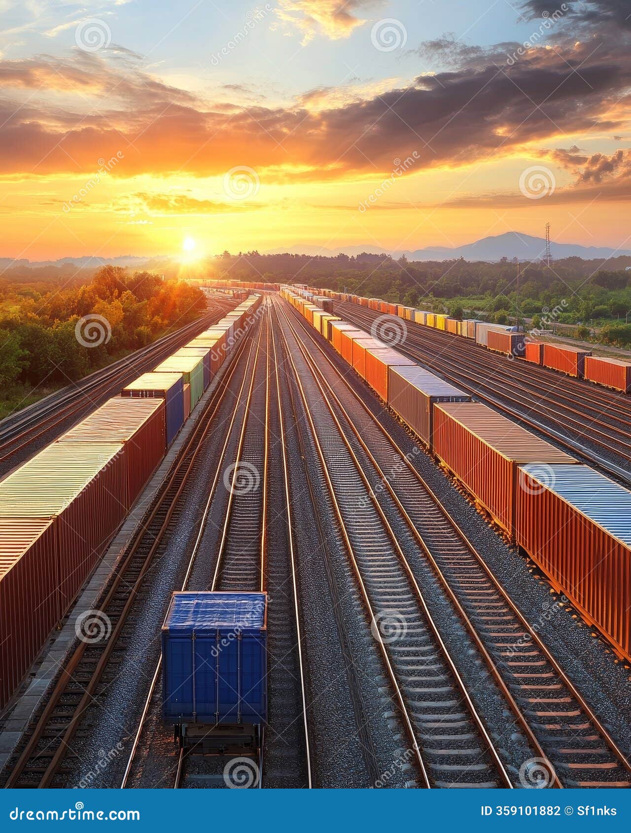 Long Freight Train with Colorful Containers Stretching into Distance ...