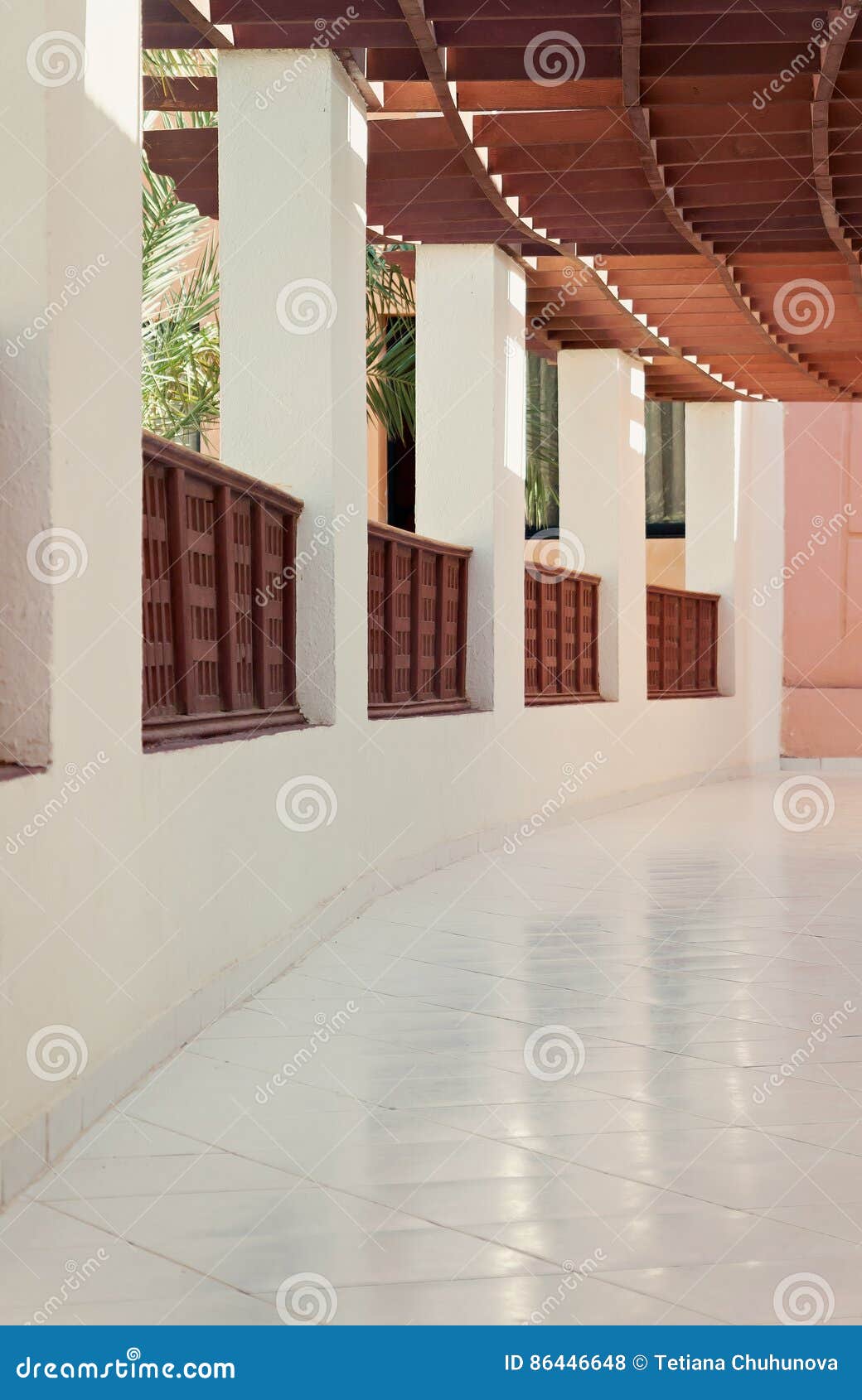 Long Gallery Corridor with Columns in Perspective Stock Photo - Image ...