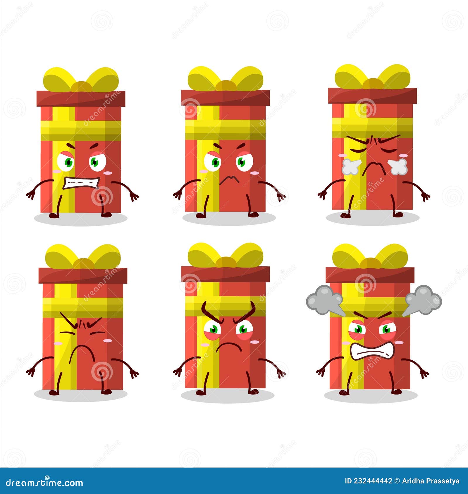 Long Gift Box Cartoon Character with Various Angry Expressions Stock ...
