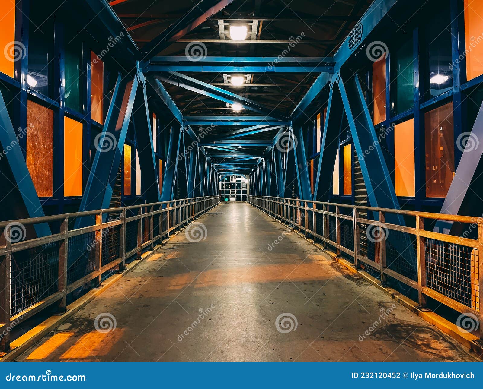 A Long Glowing Elevated Pedestrian Crosswalk Stock Photo - Image of ...