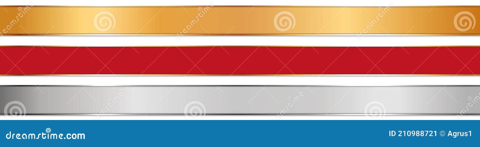 Long Gold, Silver and Red Ribbon Banners with Gold Frame on White ...