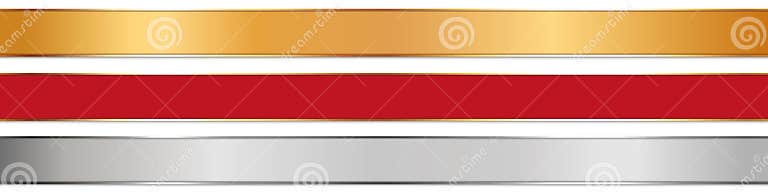 Long Gold, Silver and Red Ribbon Banners with Gold Frame on White ...