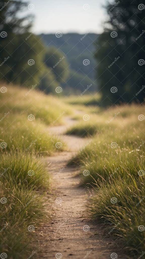 An Long Grassy Path Winds through a Field. Stock Photo - Image of path ...