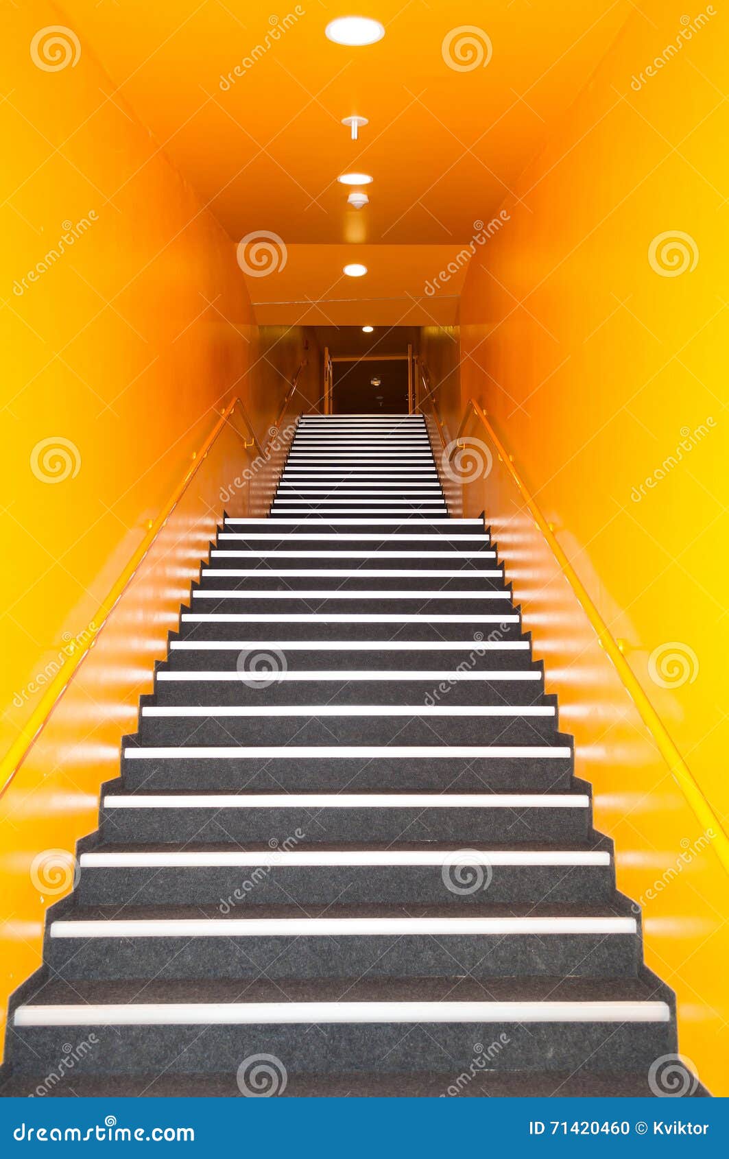 Long Gray Stairs with Many Steps and Yellow Wall Stock Photo - Image of ...