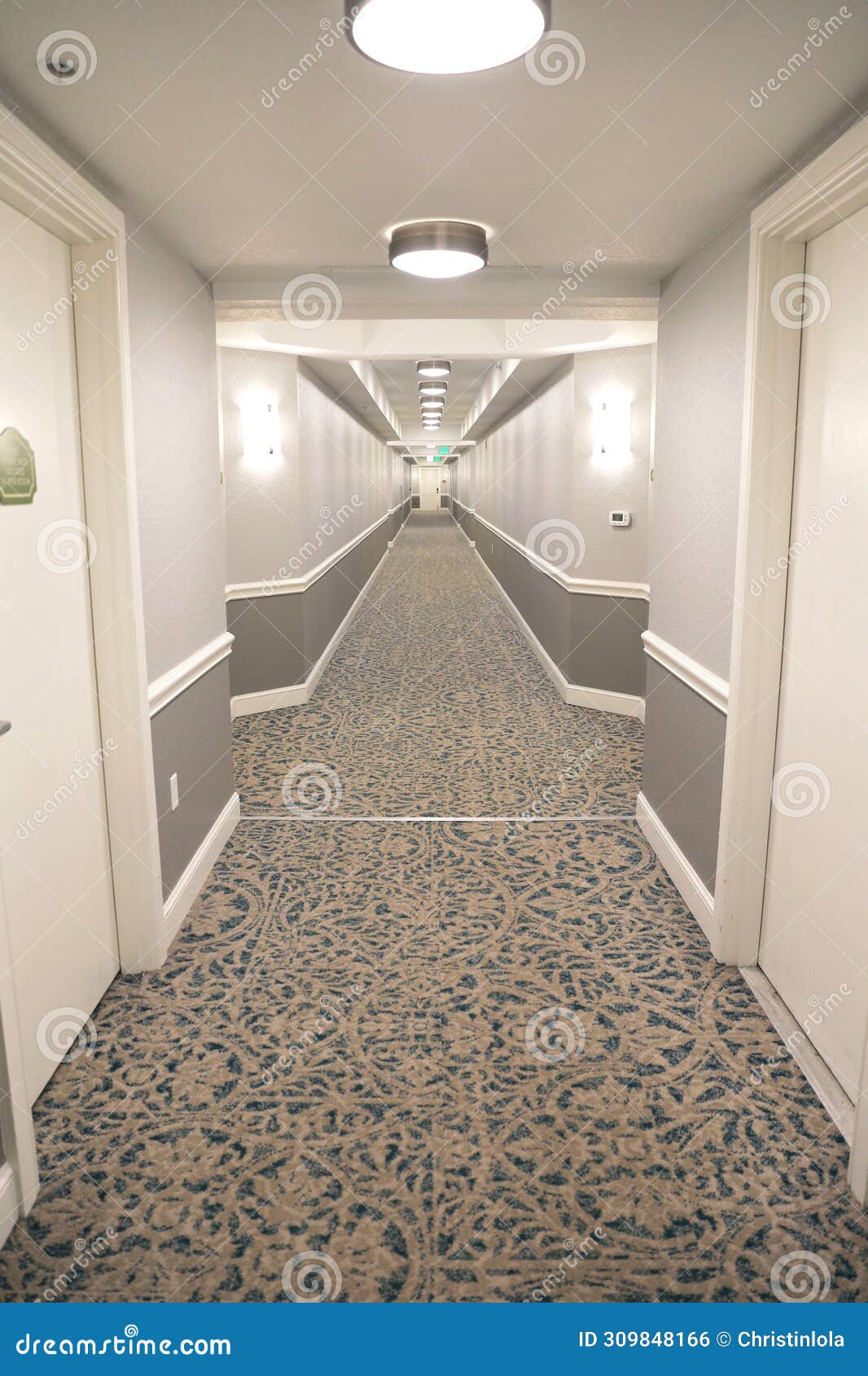 Long Grey Empty Fancy Hotel Hallway Stock Photo - Image of cooridoor ...