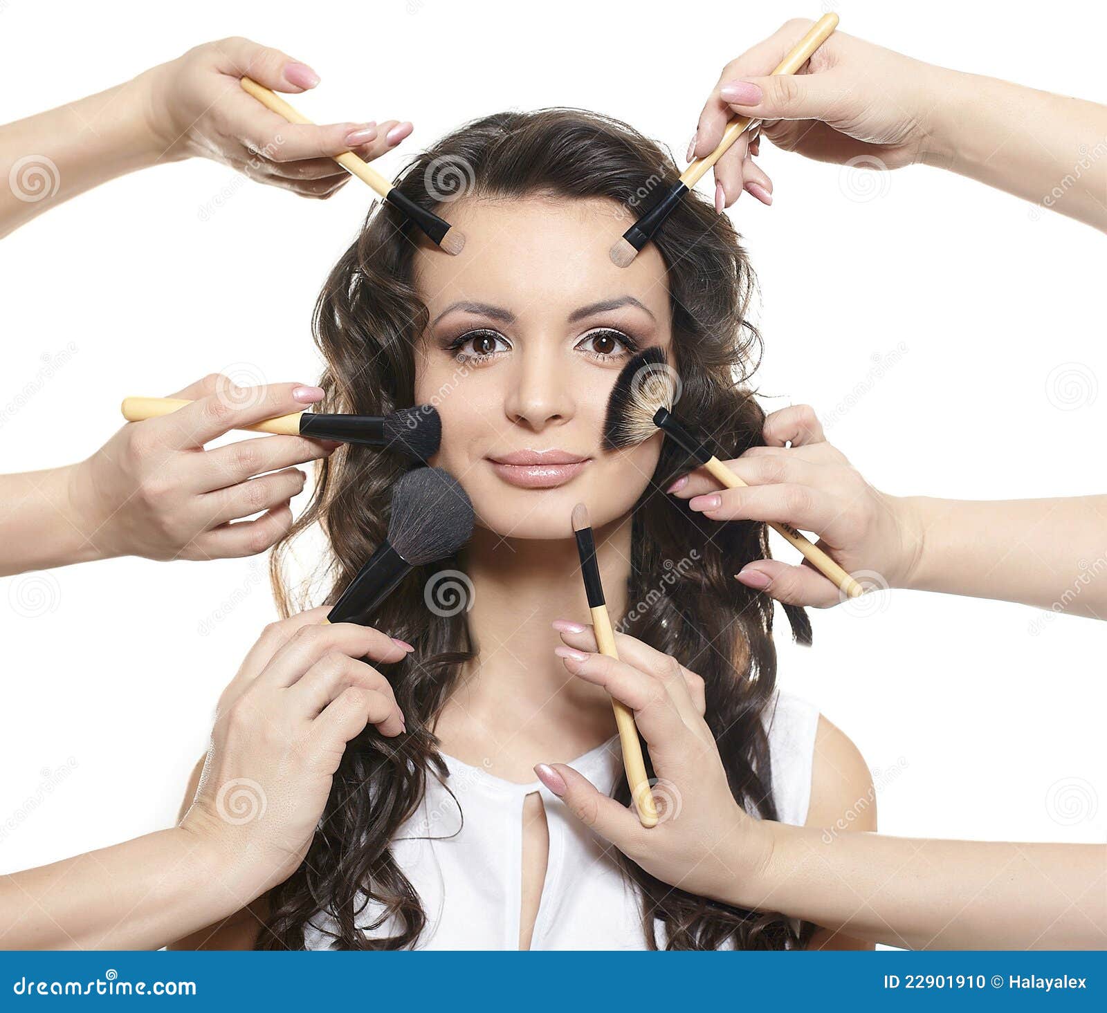 Long Hair Girl with Makeup Brushes Apply Make Up Stock Photo - Image of ...