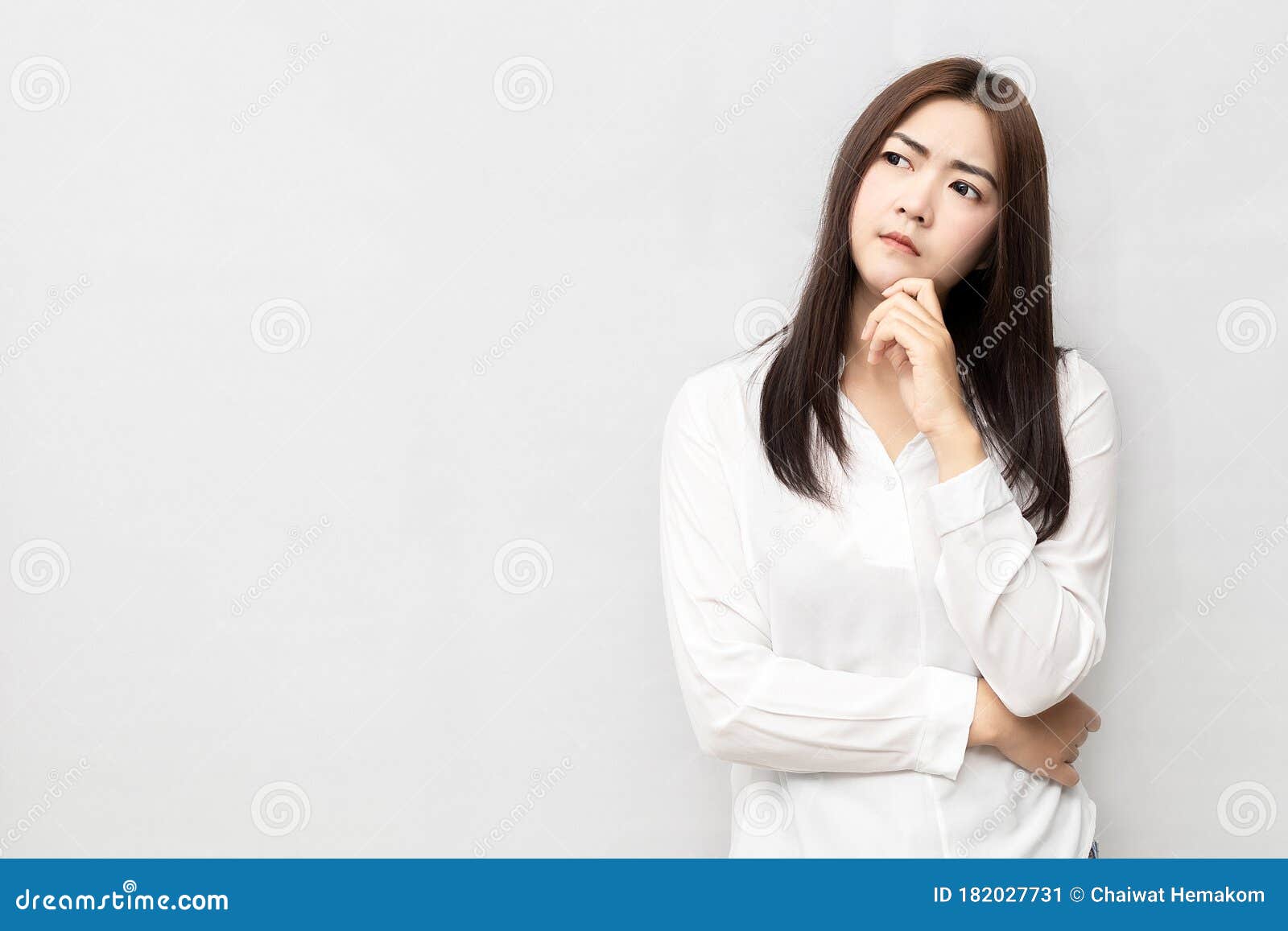 Long-haired Asian Women are Standing Thinking Stock Image - Image of ...