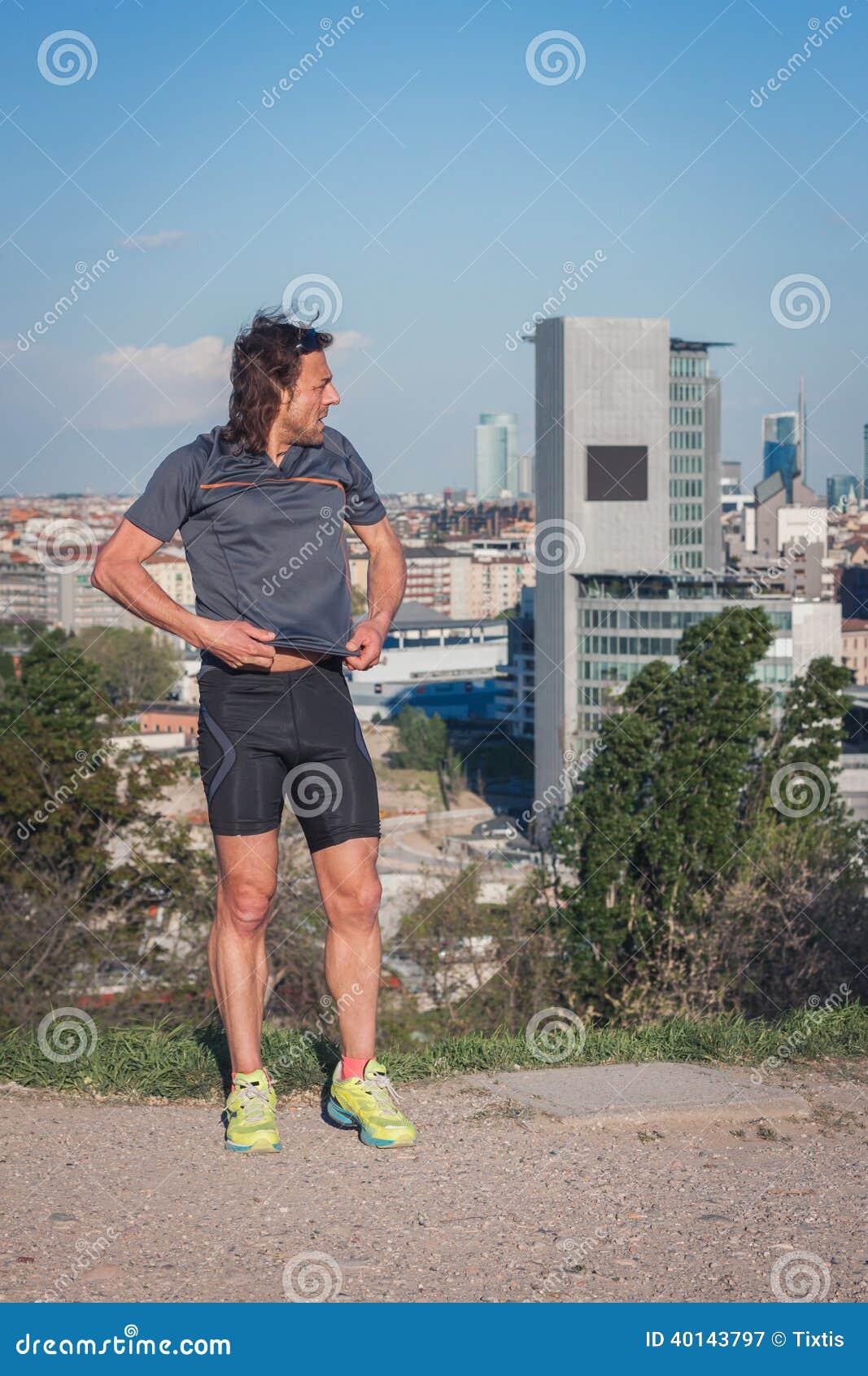 Long Haired Athlete Running in a City Park Stock Image - Image of ...