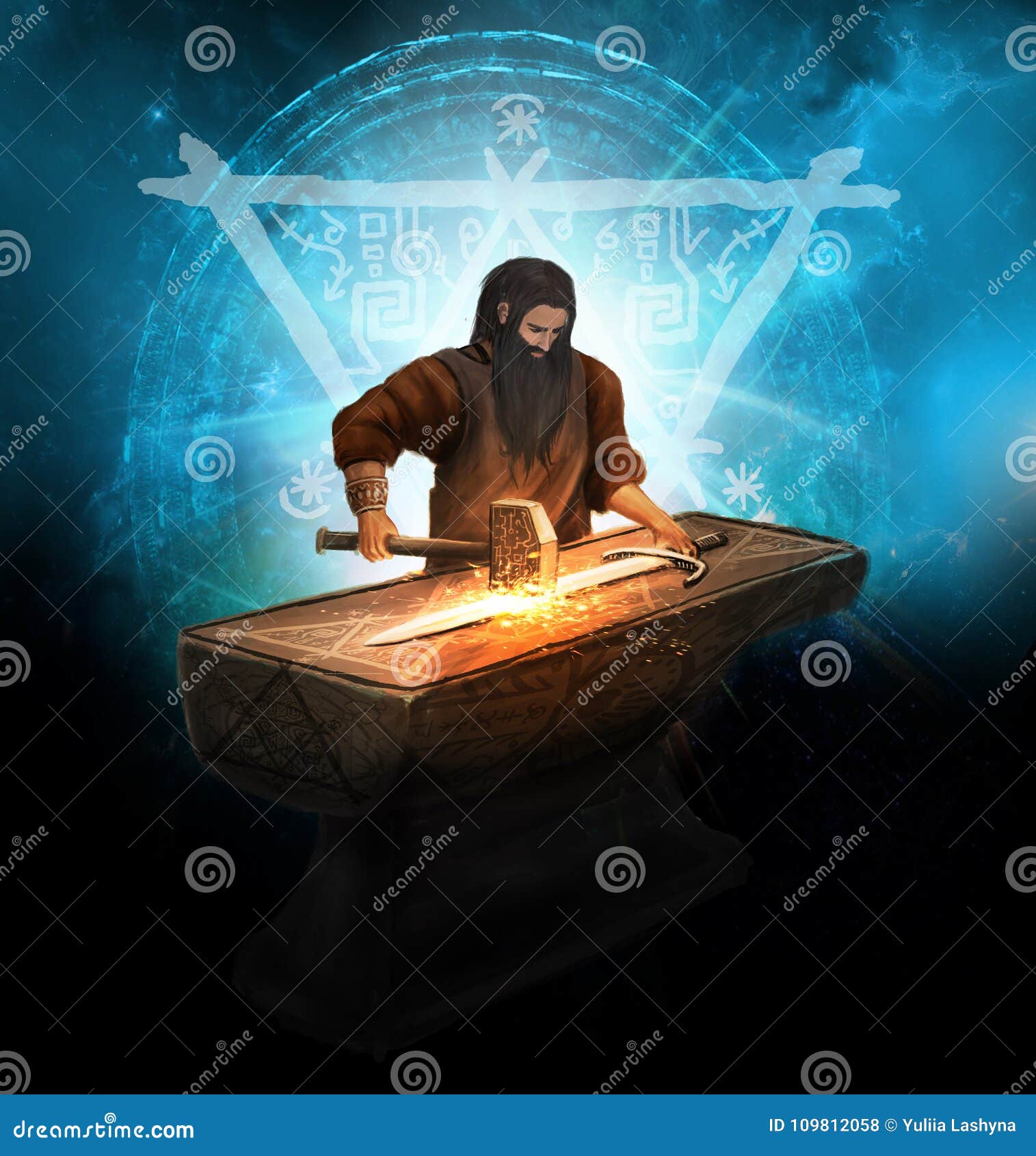 Blacksmith in the smithy stock illustration. Illustration of inventor ...