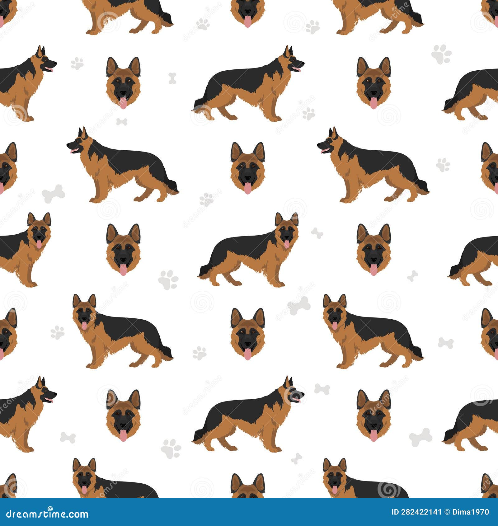 Long Haired German Shepherd Dog in Different Coat Colors Seamless ...