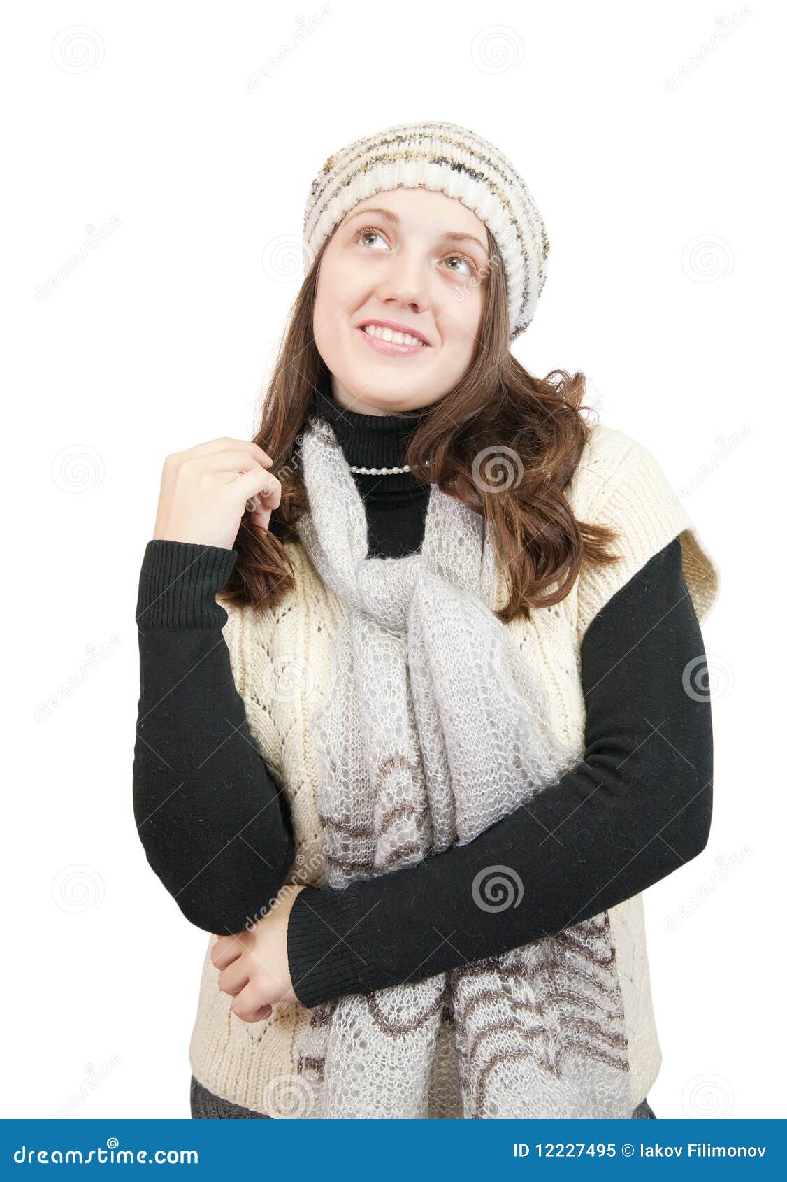 Long-haired Girl in Sweater and Cap Stock Image - Image of girl ...