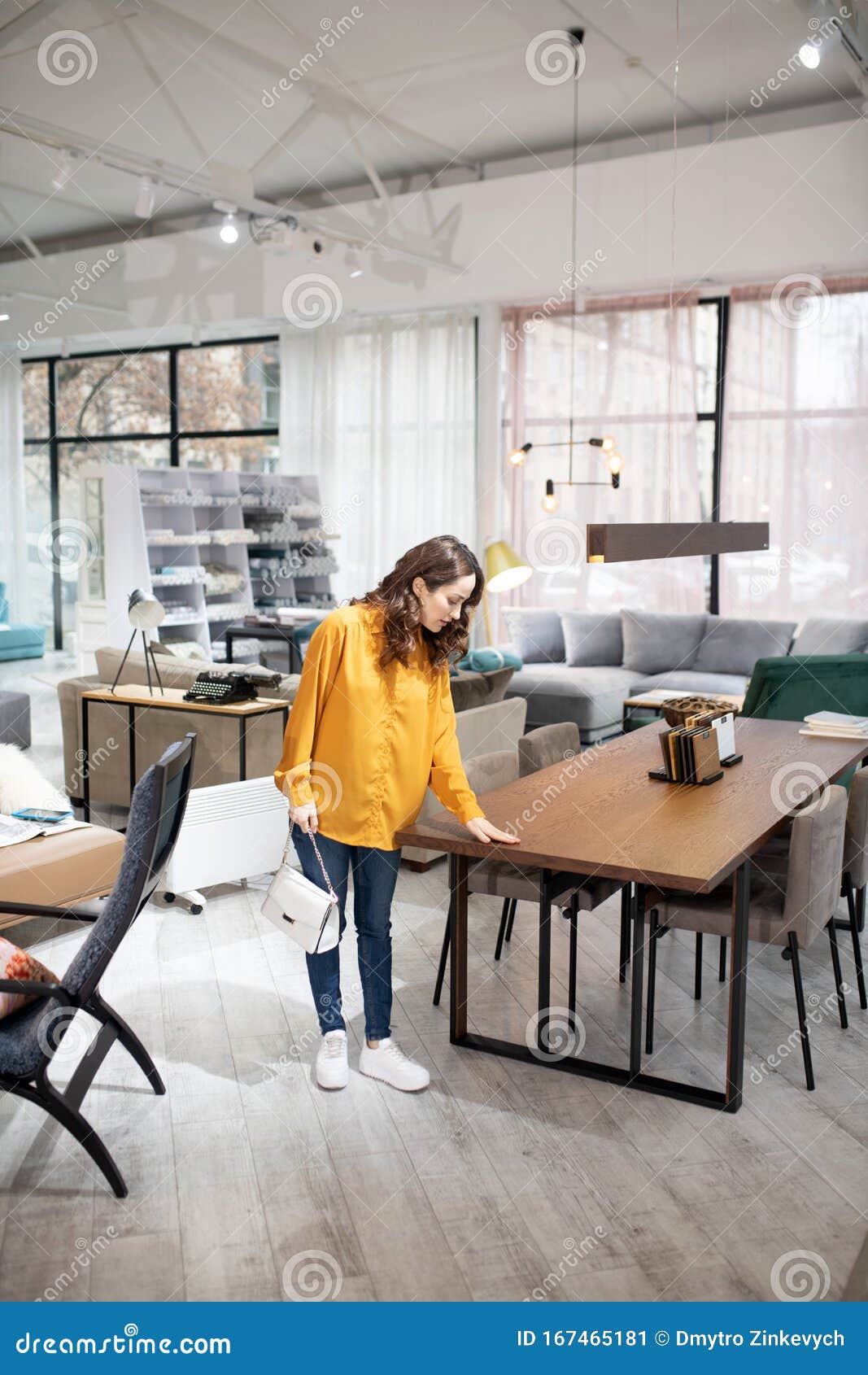Long-haired Pretty Woman Touching the Table Surface Stock Image - Image ...