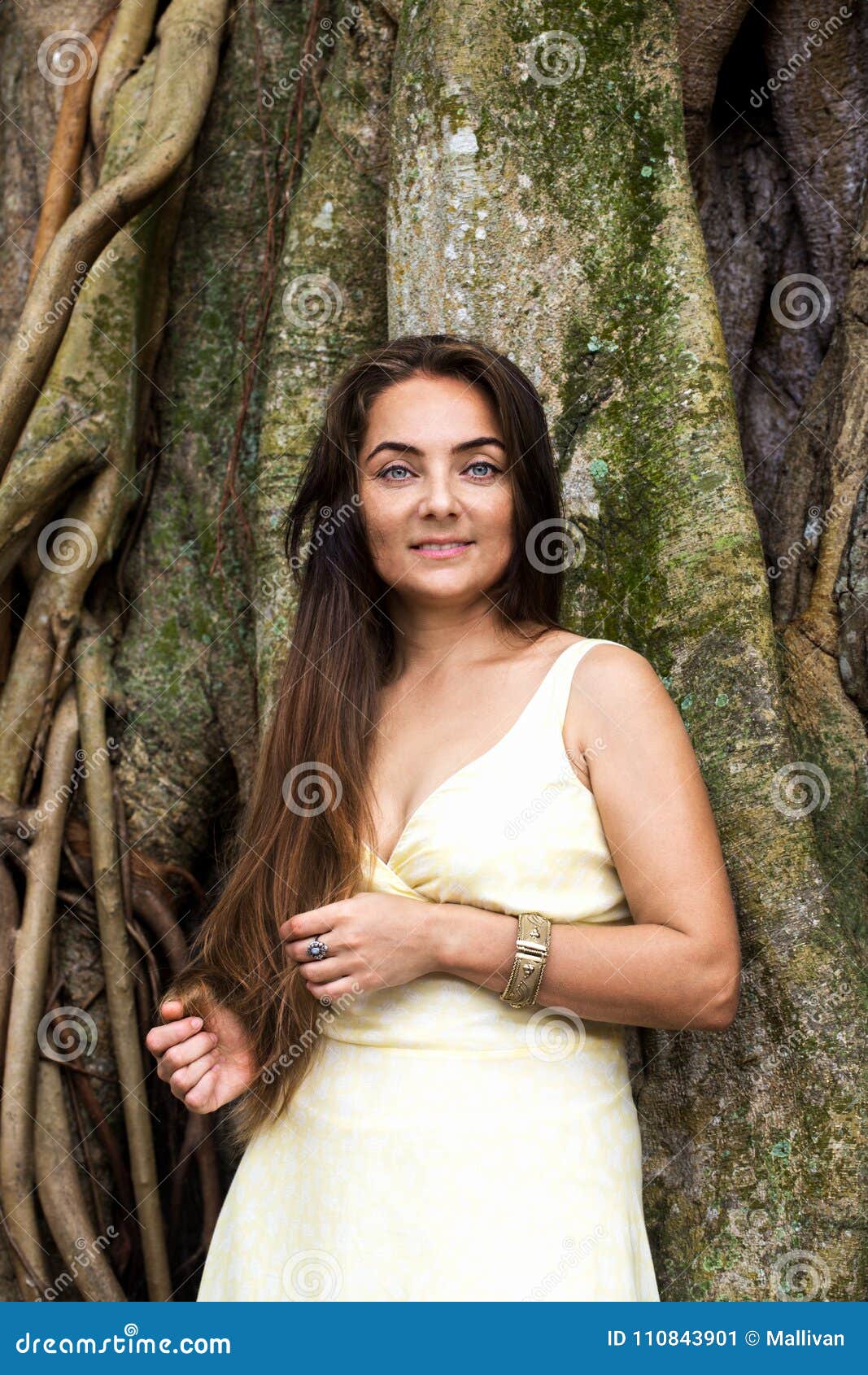 Long-haired Woman Near a Tree Stock Image - Image of forest, nature ...