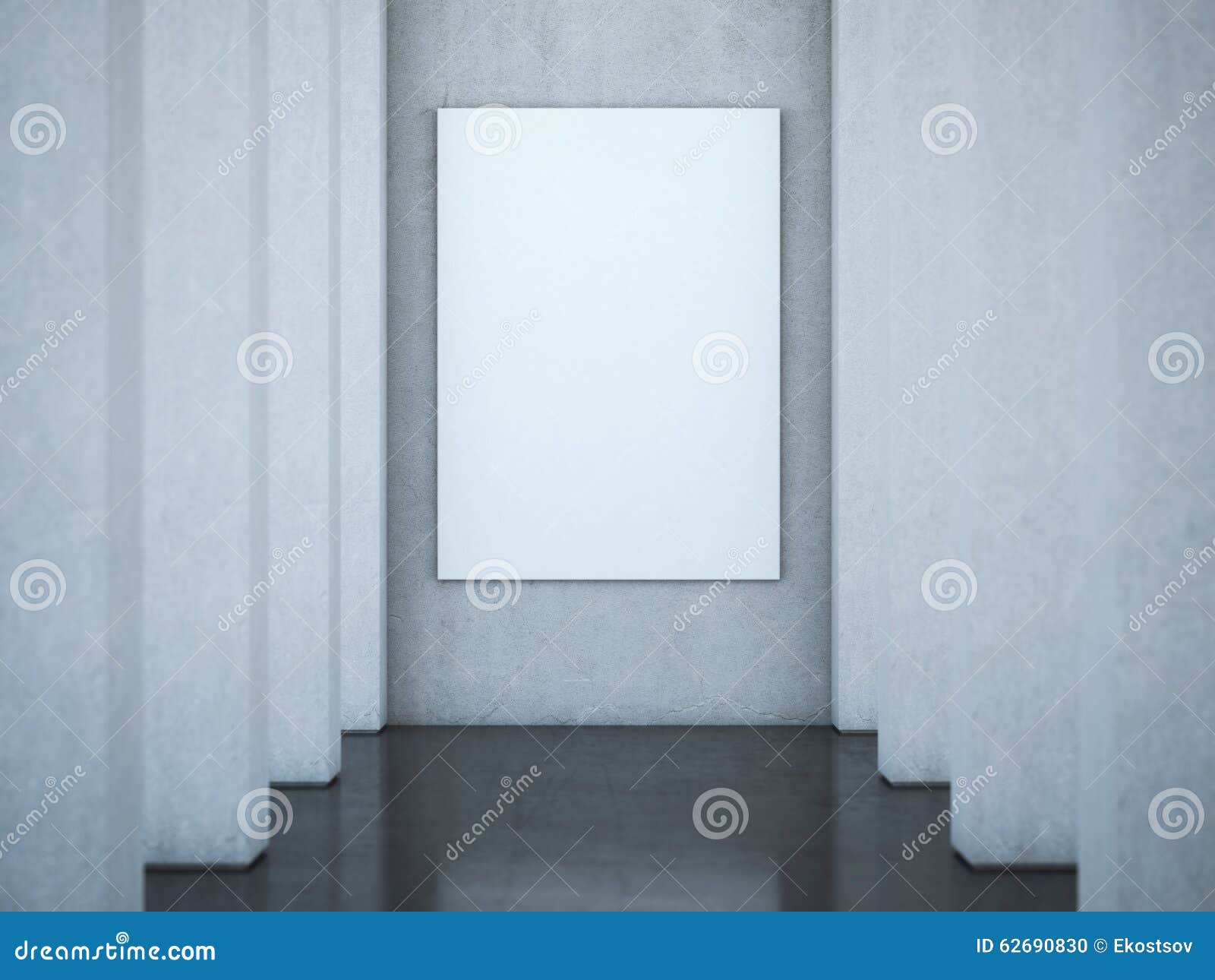 Long Hall with Columns and Blank Canvas on the Wall Stock Photo - Image ...