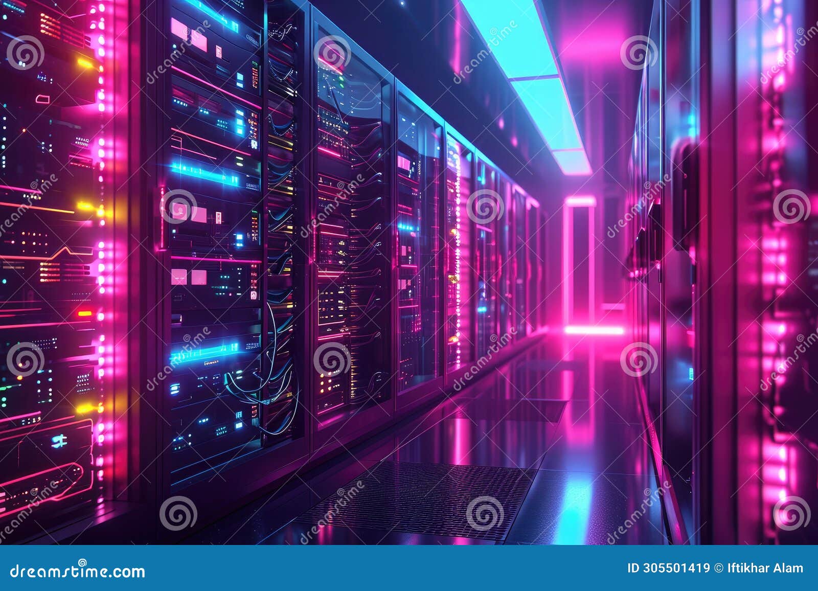 A Long Hallway Adorned with an Array of Colorful Lights Creates a ...