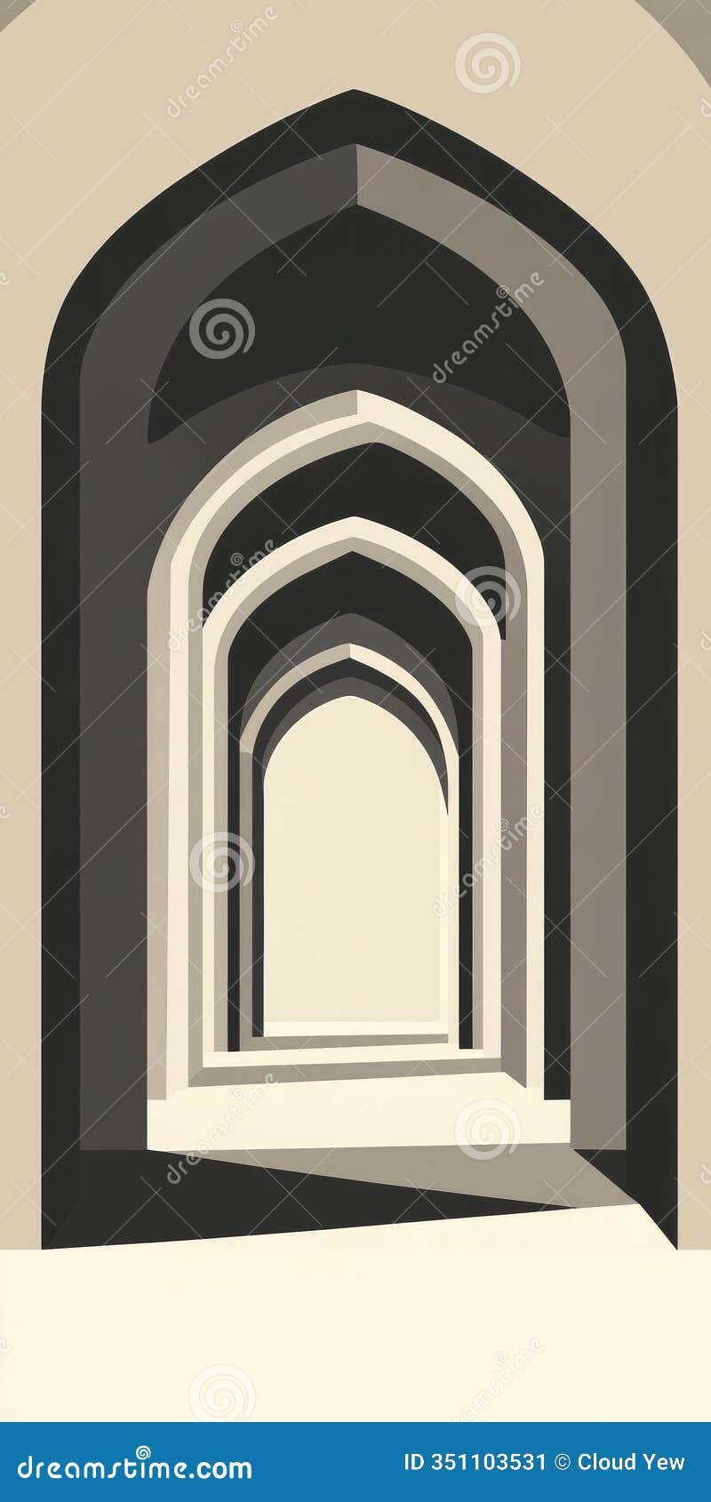 A Long Hallway with Arched Openings Stock Illustration - Illustration ...
