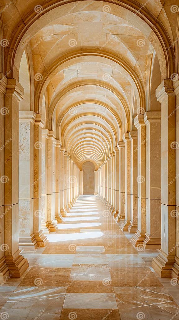 A Long Hallway with Arches and Columns Stock Photo - Image of ...