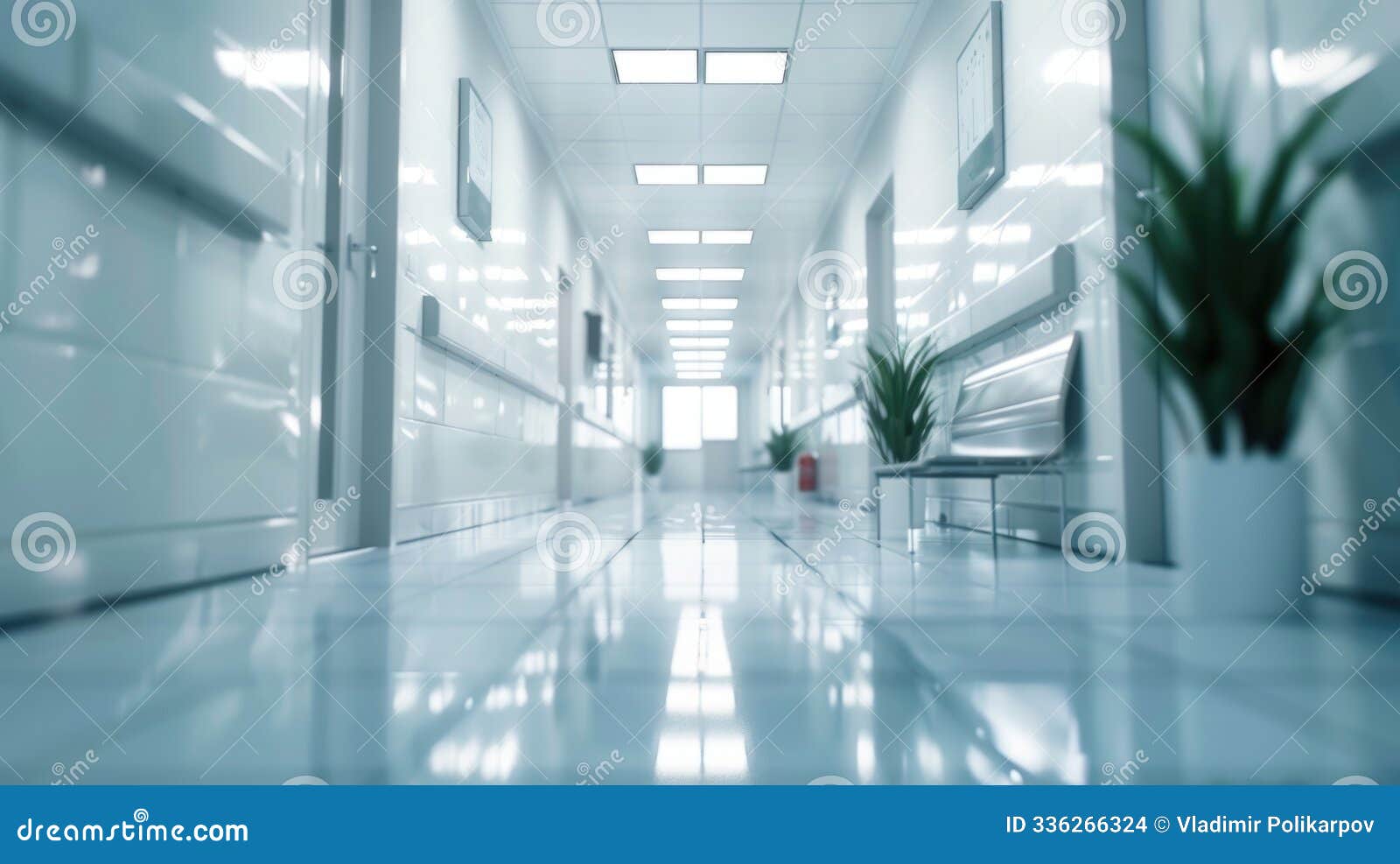 A Long Hallway with a Central Plant, Ideal for Office or Hotel Use ...