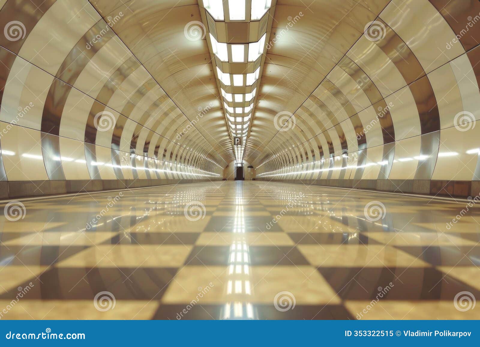 A Long Hallway with a Checkered Floor and Ceiling. Suitable for ...