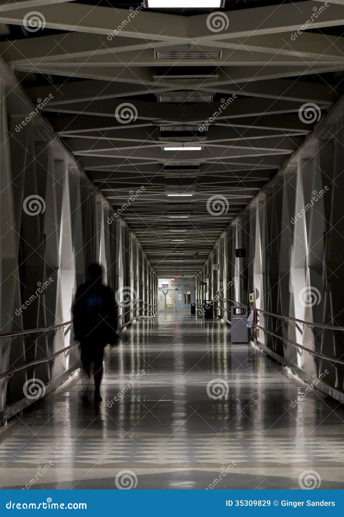 Long Hallway Corridor Passage at Night Stock Image - Image of person ...