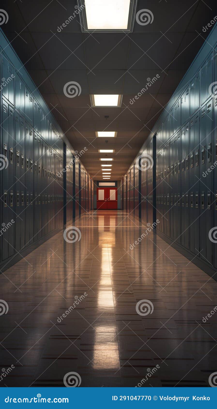 A Long Hallway Filled with Lockers Stock Photo - Image of corridor ...