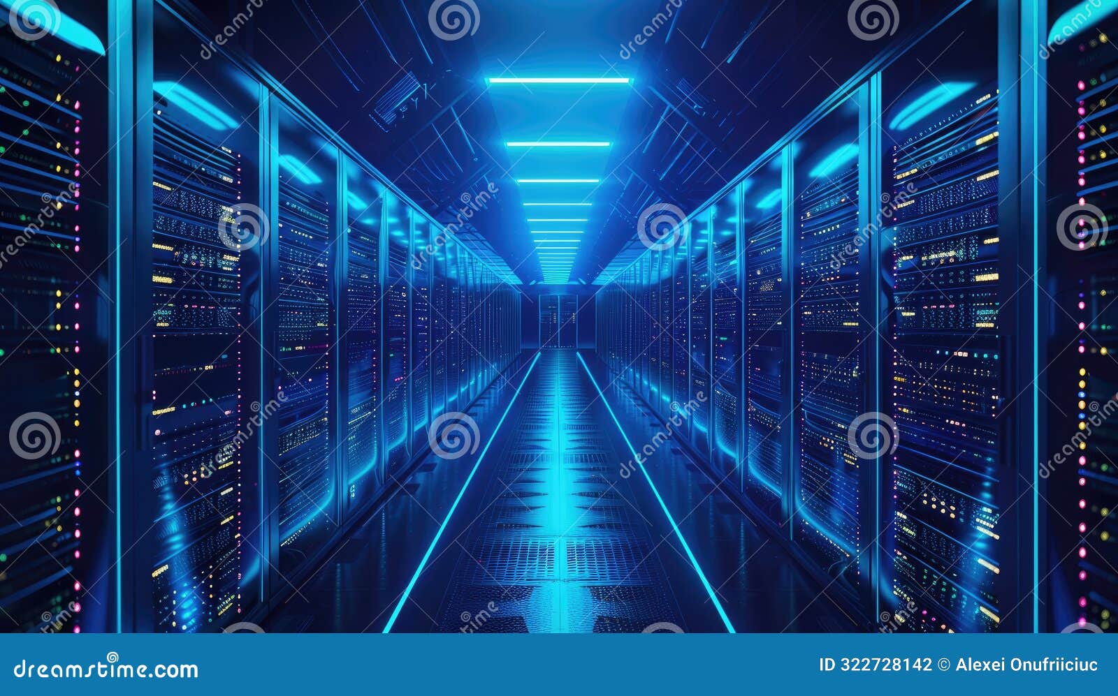 A Long Hallway is Filled with Rows of Servers in a Data Center Stock ...