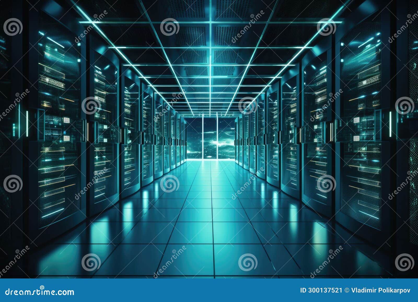 A Long Hallway Filled with Rows of Servers, Ideal for Technology and ...