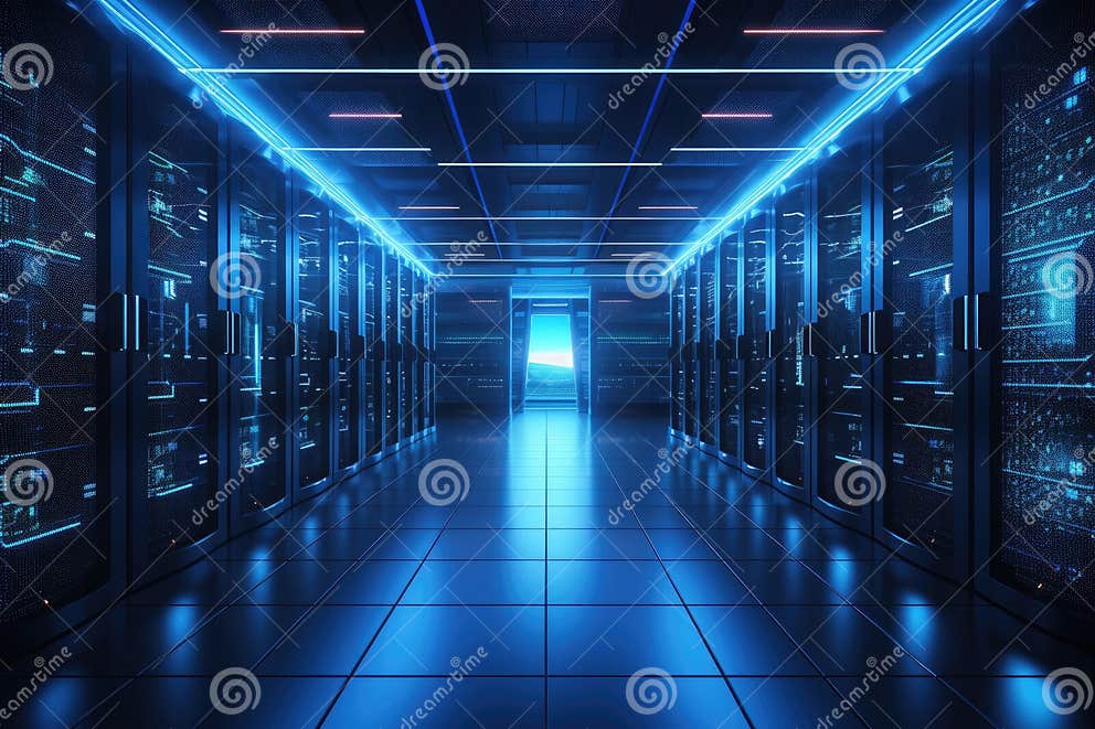 A Long Hallway Filled with Rows of Servers Running and Processing Data ...