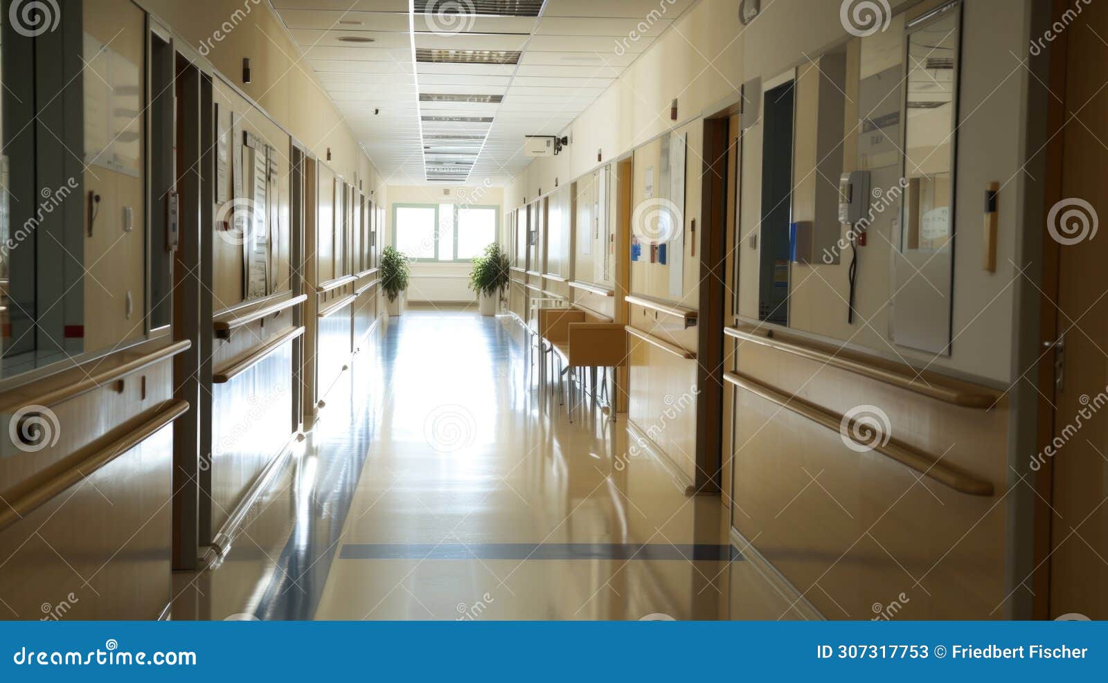 A Long Hallway in a Hospital with Glass Doors Stock Image - Image of ...