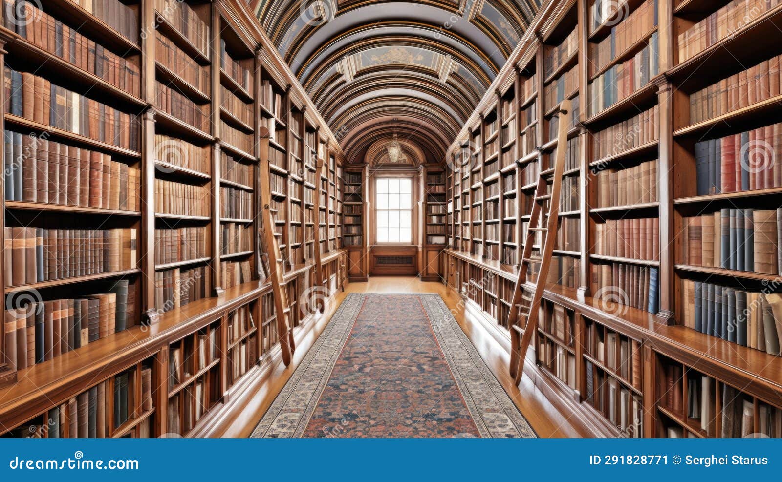 A Long Hallway in a Library Filled with Lots of Books. AI. Stock Image ...