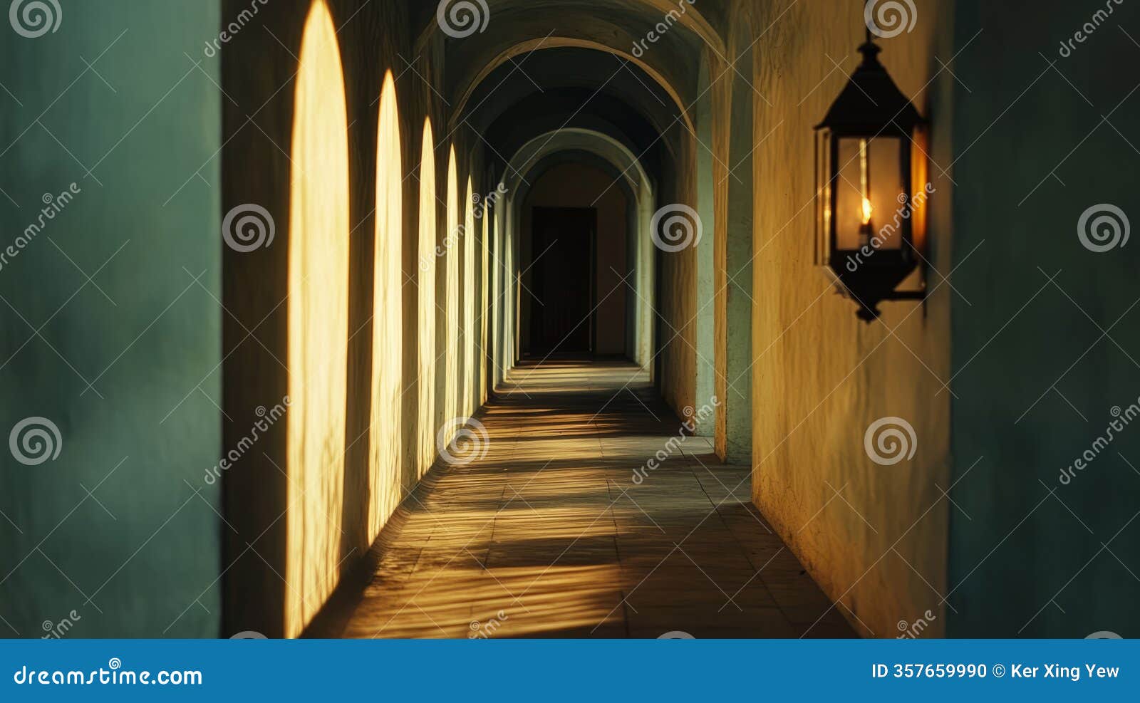 A Long Hallway with a Light on the Right Side Stock Illustration ...