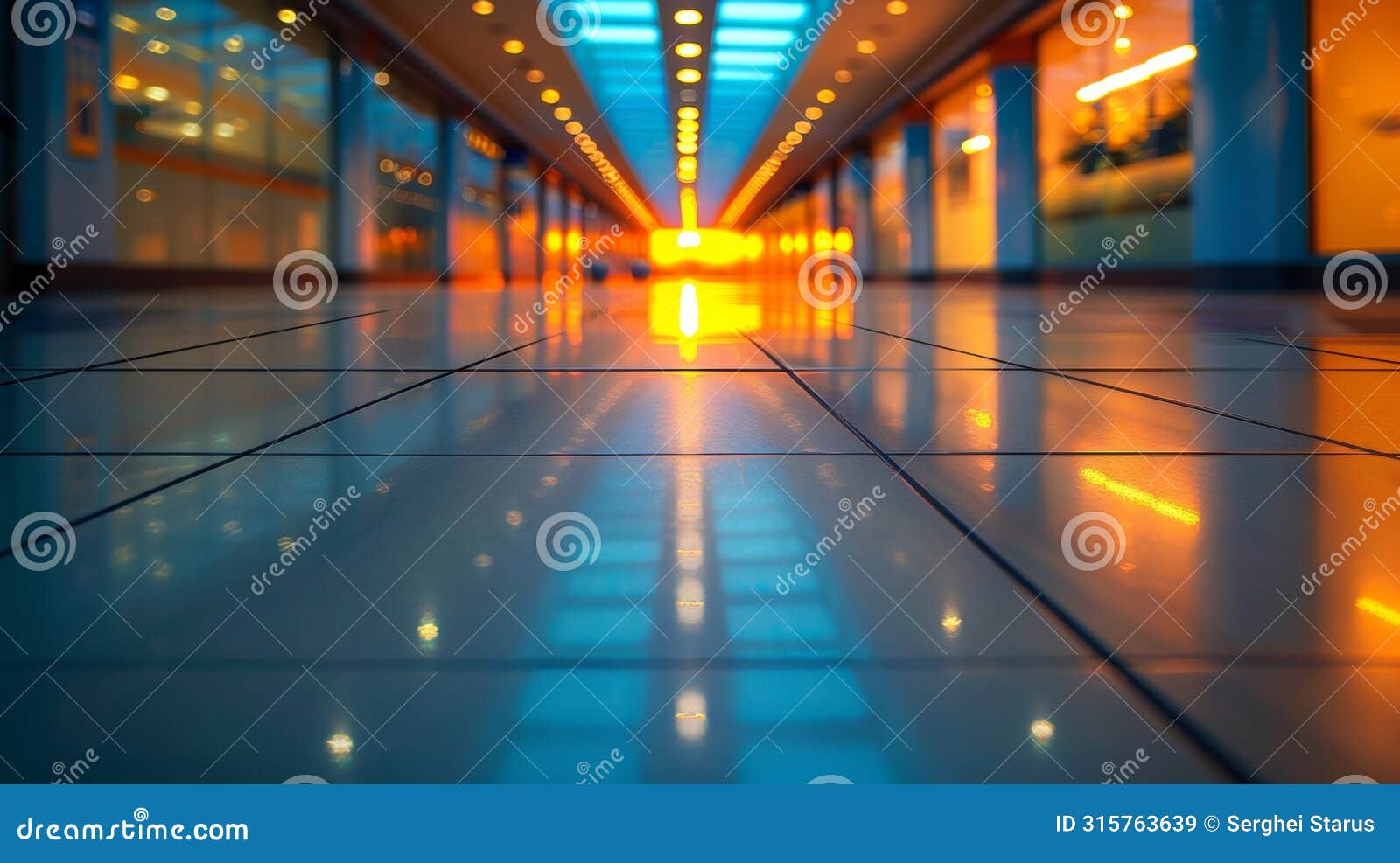 A Long Hallway with Lights on the Ceiling and Floor, AI Stock Image ...