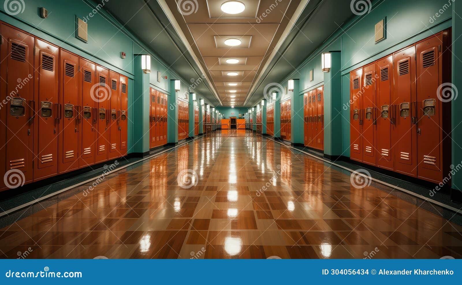 A Long Hallway with Lots of Colored Lockers Extreme Closeup. Generative ...
