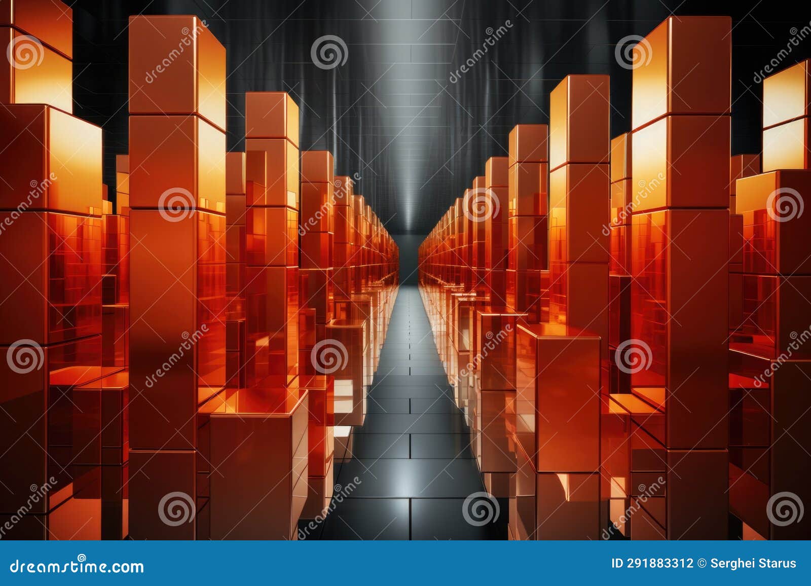 Long Hallway With Doors Gradually Getting Smaller, Displaying Linear ...